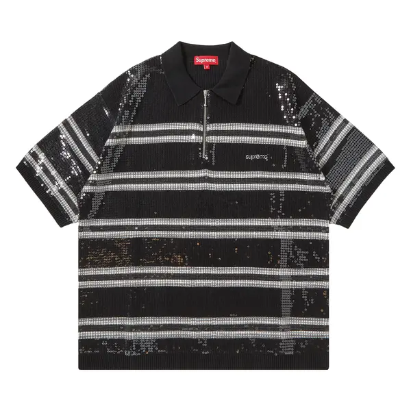 Supreme Sequin Stripe Zip Polo