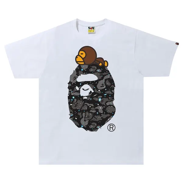 A BATHING APE Space Camo Milo On Big Ape Tee - White