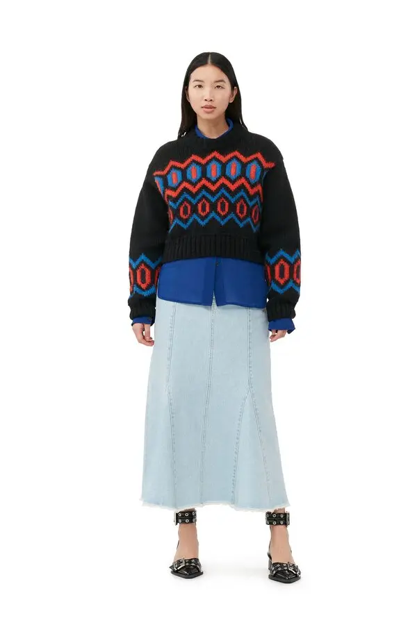 GANNI Chunky Wool Cropped O-neck Sweater