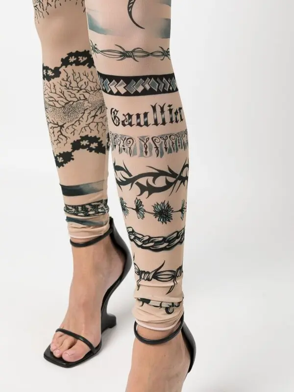 Jean Paul Gaultier Graphic-Print Semi-Sheer Leggings In Neutrals