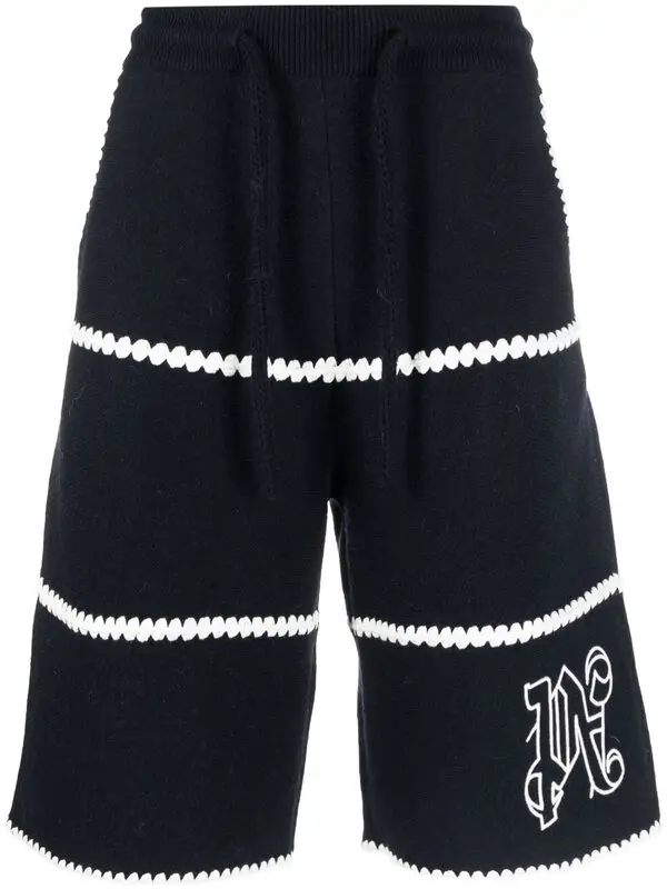 Palm Angels Monogram-embroidered Wool-blend Shorts