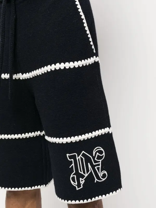 Palm Angels Monogram-embroidered Wool-blend Shorts