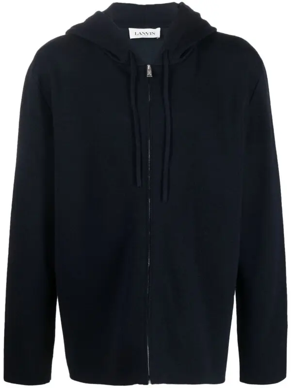 LANVIN Logo-embroidered Knit Wool-blend Hoodie