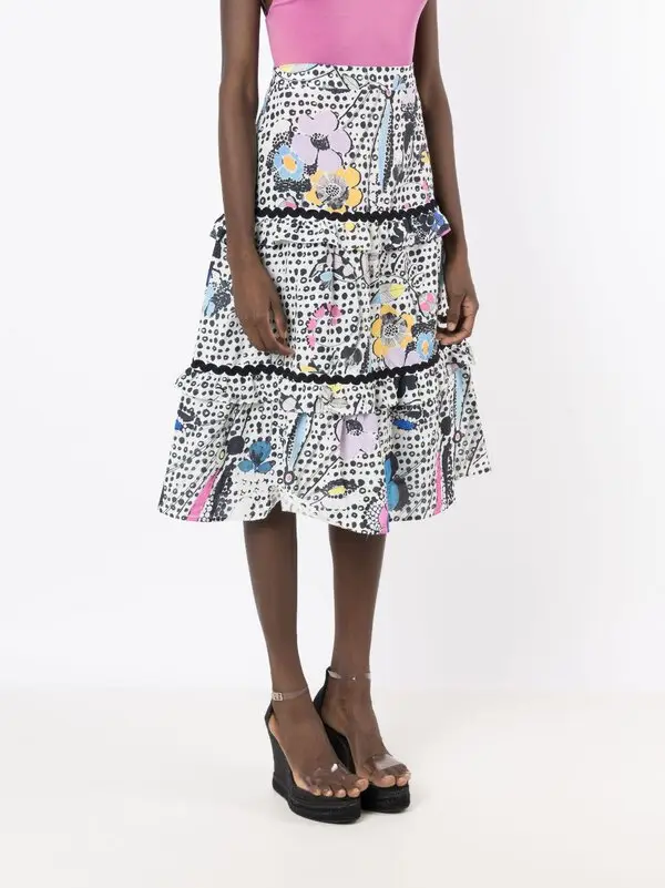 AMIR SLAMA Floral-print Tiered Midi Skirt
