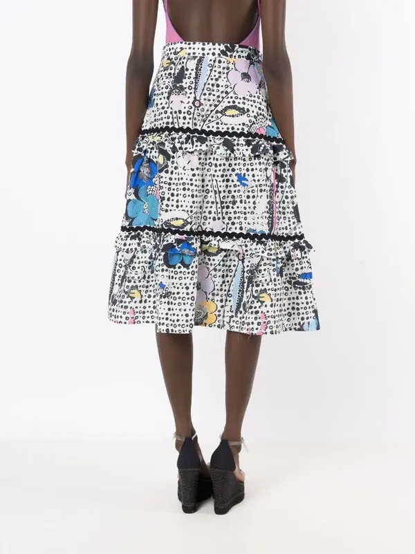 AMIR SLAMA Floral-print Tiered Midi Skirt