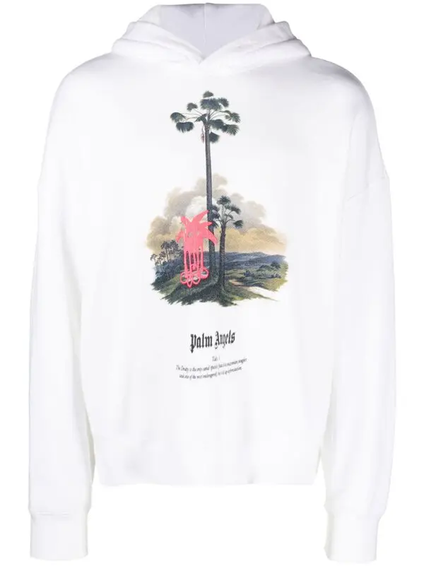 Palm Angels Palm Tree-print Hoodie - White