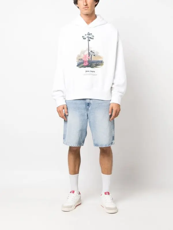 Palm Angels Palm Tree-print Hoodie - White