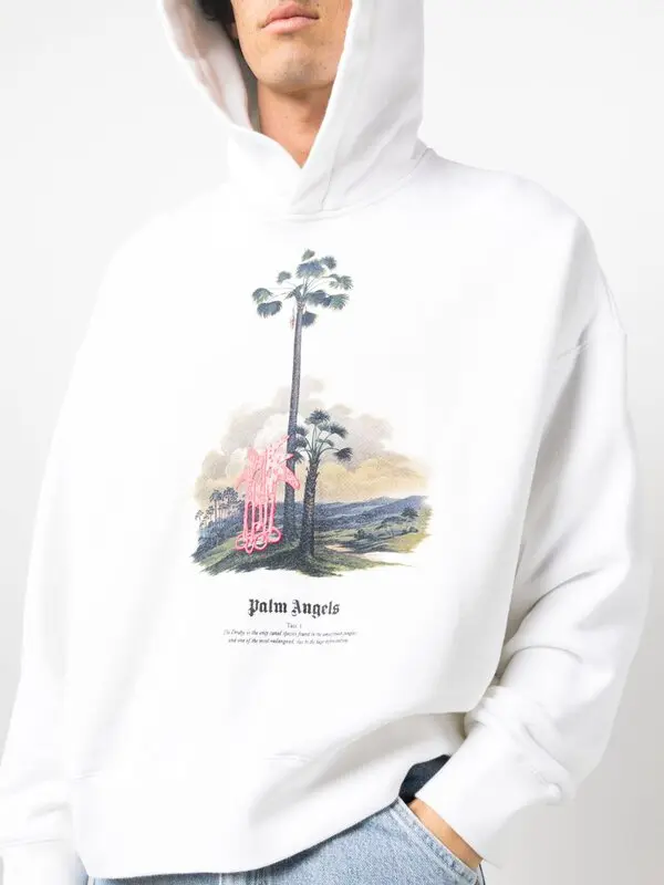 Palm Angels Palm Tree-print Hoodie - White