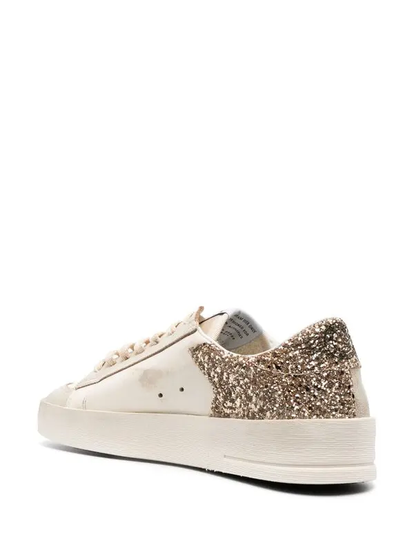 GOLDEN GOOSE Stardan Ecru Nappa Leather Sneakers With Gold Glitter