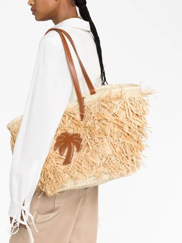 Palm Angels Palm-appliqué Raffia Tote