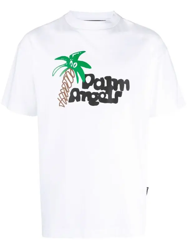 Palm Angels Sketchy-print Cotton T-shirt - White