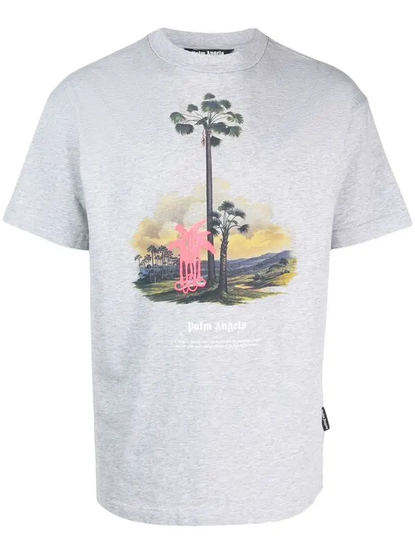 Palm Angels Graphic-print Cotton T-shirt - Grey