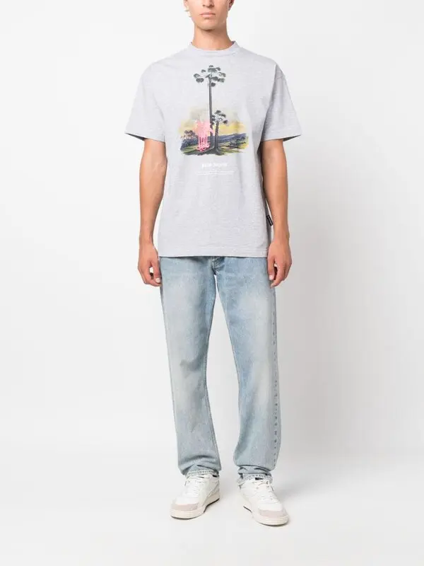 Palm Angels Graphic-print Cotton T-shirt - Grey