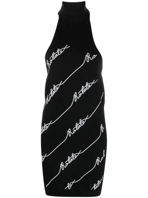 ROTATE BY BIRGER CHRISTENSEN Sequin Logo-embellished Halterneck Minidress