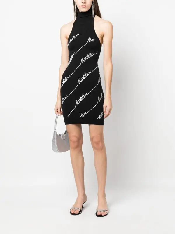 ROTATE BY BIRGER CHRISTENSEN Sequin Logo-embellished Halterneck Minidress