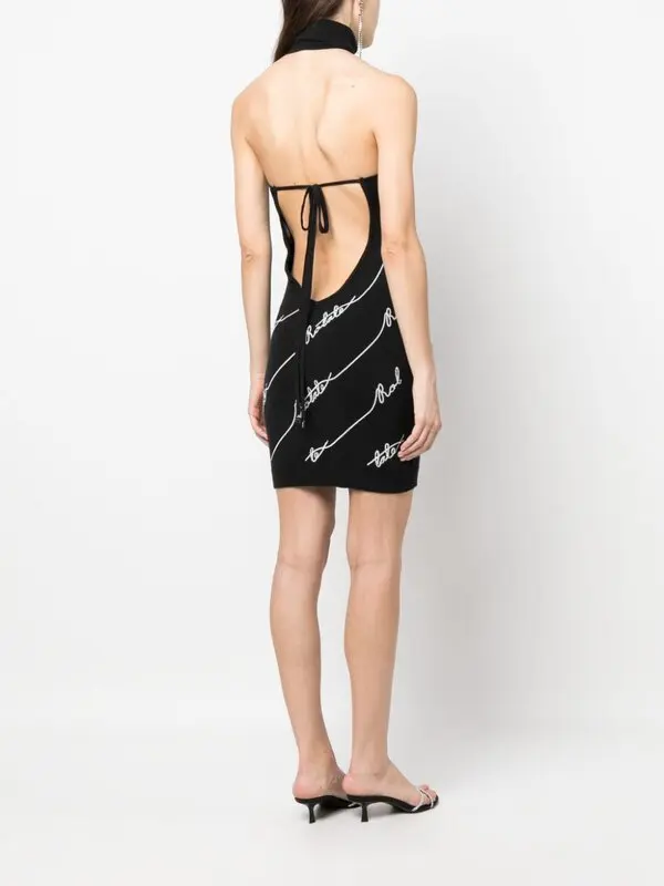ROTATE BY BIRGER CHRISTENSEN Sequin Logo-embellished Halterneck Minidress