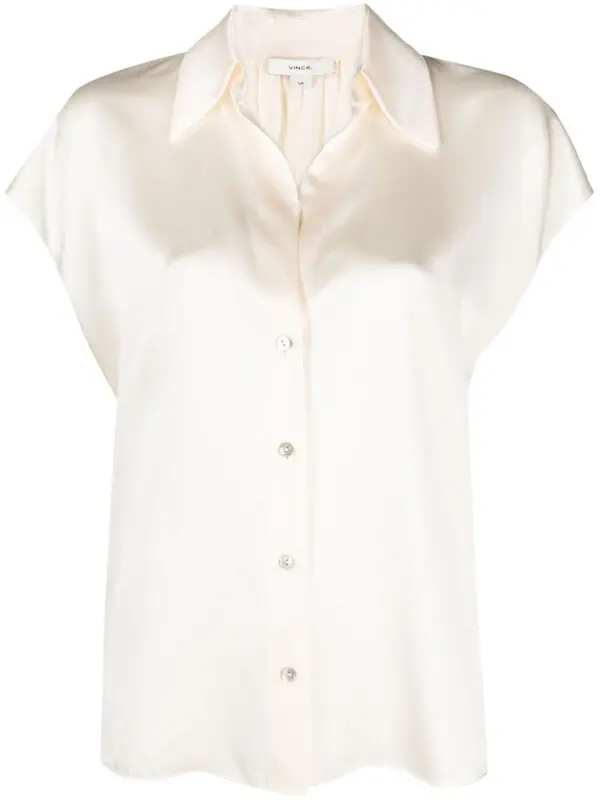 Vince Short-sleeve Silk Shirt - Neutrals