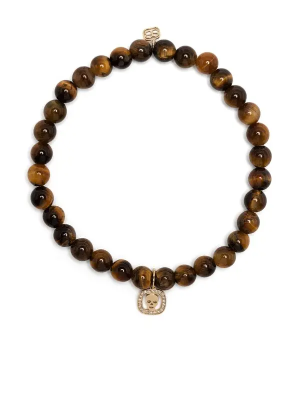 SYDNEY EVAN 14kt Yellow Gold Tiger Eye Charm Bracelet - Brown