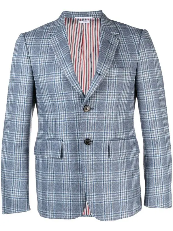 Thom Browne Check-print Wool-cashmere Suit Jacket - Blue