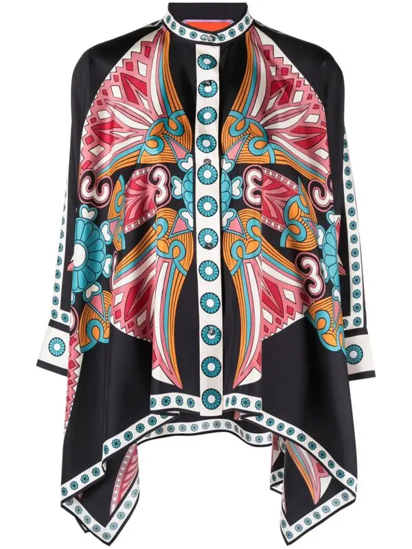 La DoubleJ Lotus-print Silk Shirt - Black
