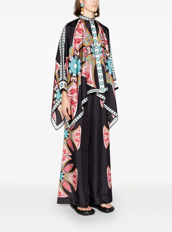 La DoubleJ Lotus-print Silk Shirt - Black
