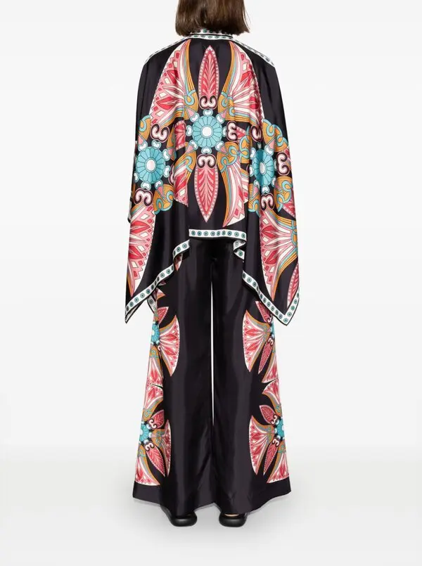La DoubleJ Lotus-print Silk Shirt - Black