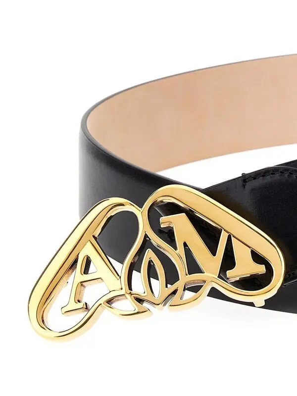 Alexander Mcqueen Seal-Logo Buckle Leather Belt In Black 