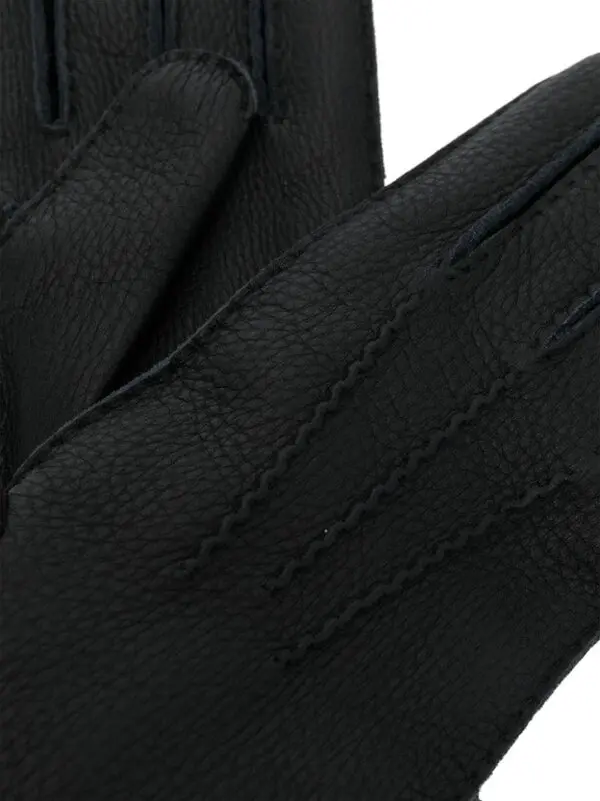 Brioni Grained Leather Gloves With Touch-strap Cuffs