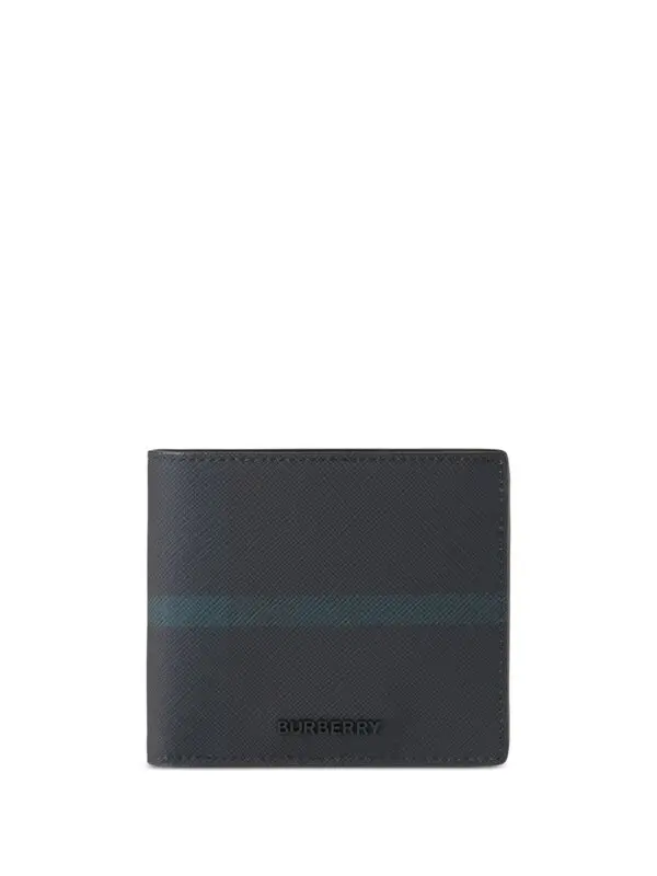 Burberry Logo-lettering Checked Leather Wallet - Blue