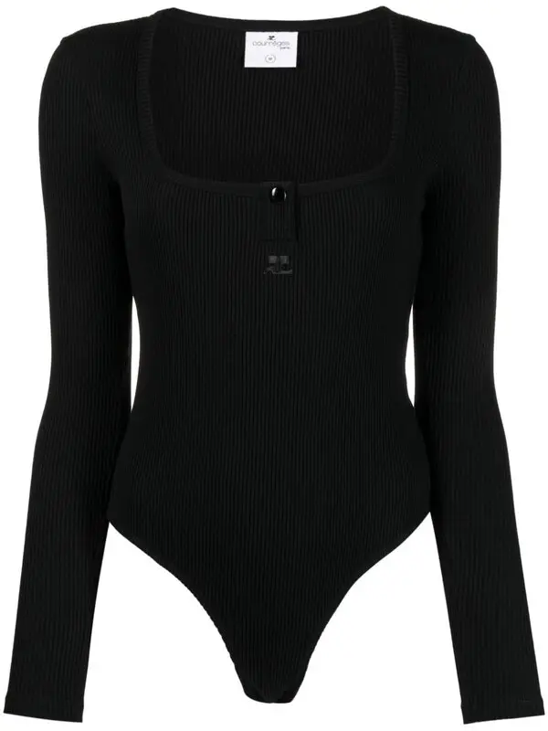 COURREGES Logo-embroidered Henley Bodysuit - Black