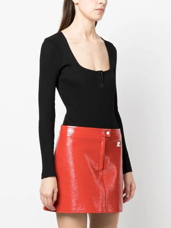 COURREGES Logo-embroidered Henley Bodysuit - Black