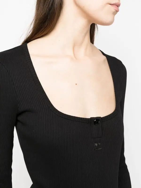 COURREGES Logo-embroidered Henley Bodysuit - Black