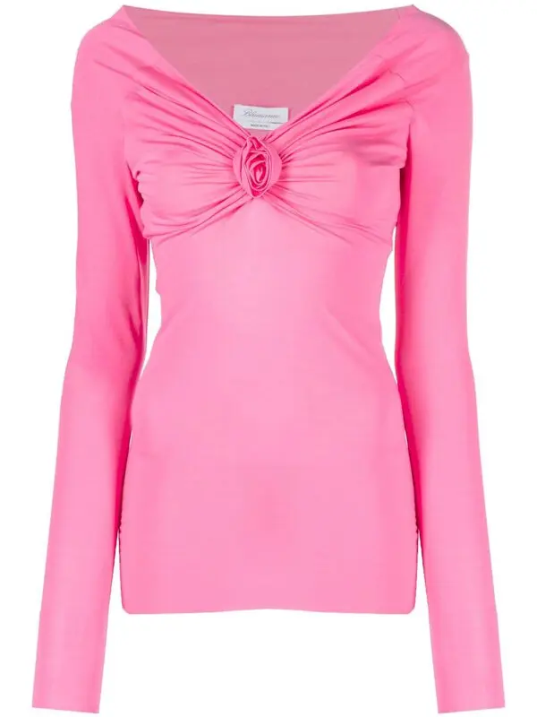Blumarine Rose-appliqué Long-sleeved Blouse