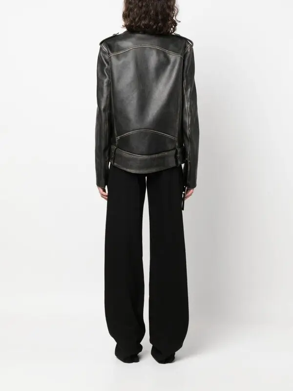Off-White Faded-effect Leather Biker Jacket - Black