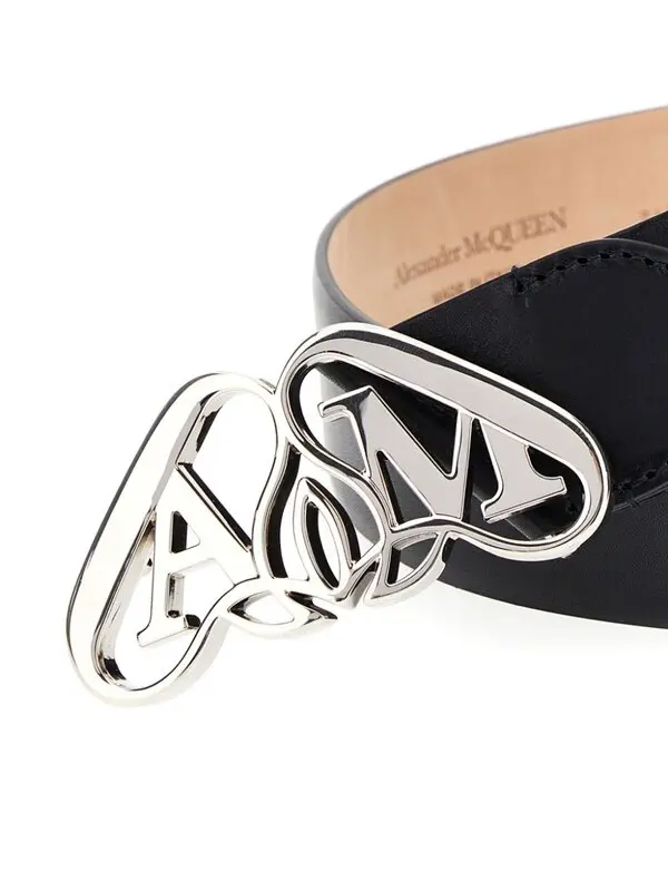 Alexander McQueen Seal Logo Plaque Black Leather Gold Hardware Waist Belt Alexander Mcqueen Seal-Logo Buckle Leather Belt In Black  main image 3