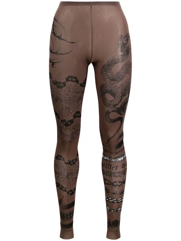 Jean Paul Gaultier Graphic-Print Semi-Sheer Leggings - Brown