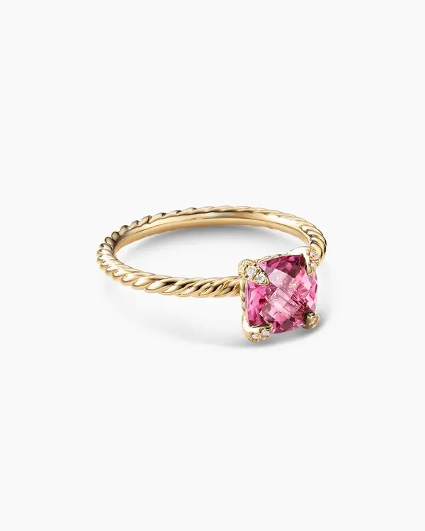 David Yurman 18k Yellow Gold Chatelaine Ring With And Diamonds - Pink Tourmaline