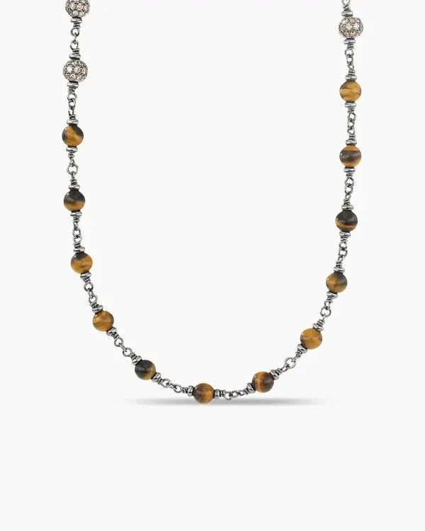 David Yurman Spiritual Beads Necklace With Tiger's Eye And Diamonds - Tigers Eye/cognac Diamond