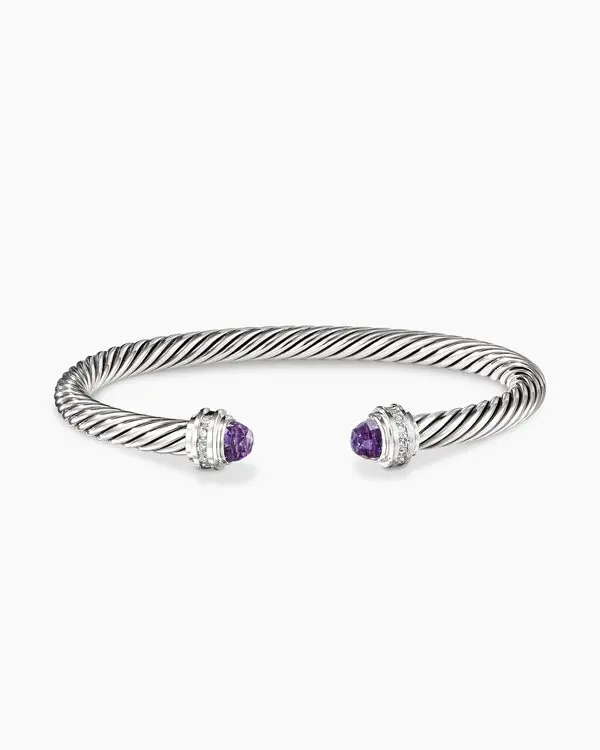 David Yurman Classic Cable Bracelet With And Diamonds - Amethyst