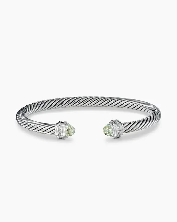 David Yurman Classic Cable Bracelet With And Diamonds - Prasiolite