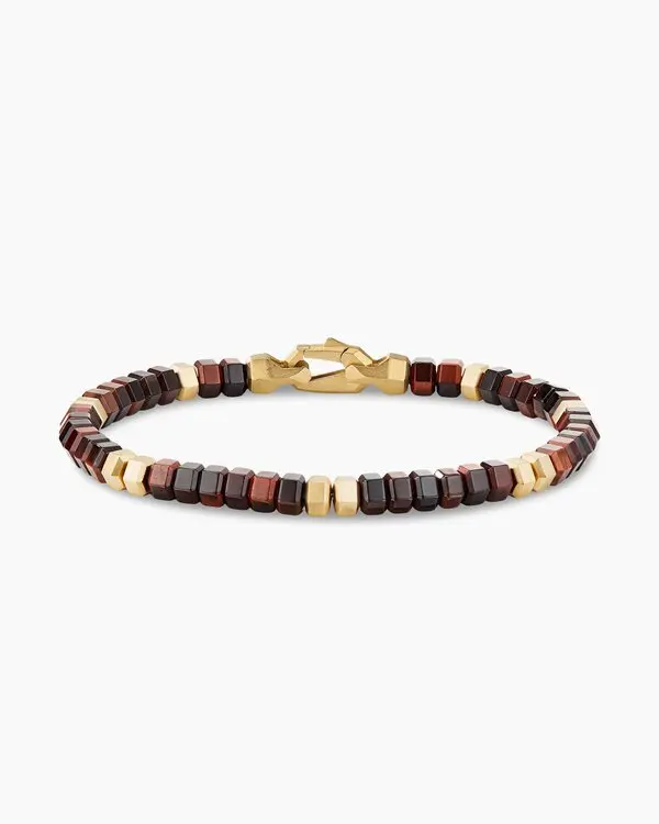 David Yurman Hex Bead Bracelet With Red Tiger’s Eye And 18k Yellow Gold - Red Tigers Eye