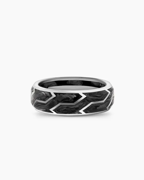 David Yurman Band Ring In 18k White Gold - Forged Carbon