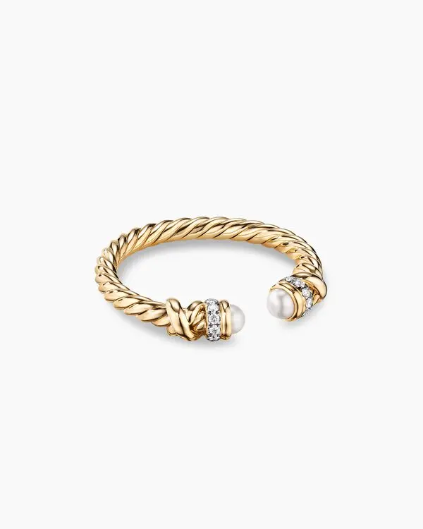 David Yurman Petite Helena 18k Yellow Gold Ring With And Diamonds - Akoya White Pearl