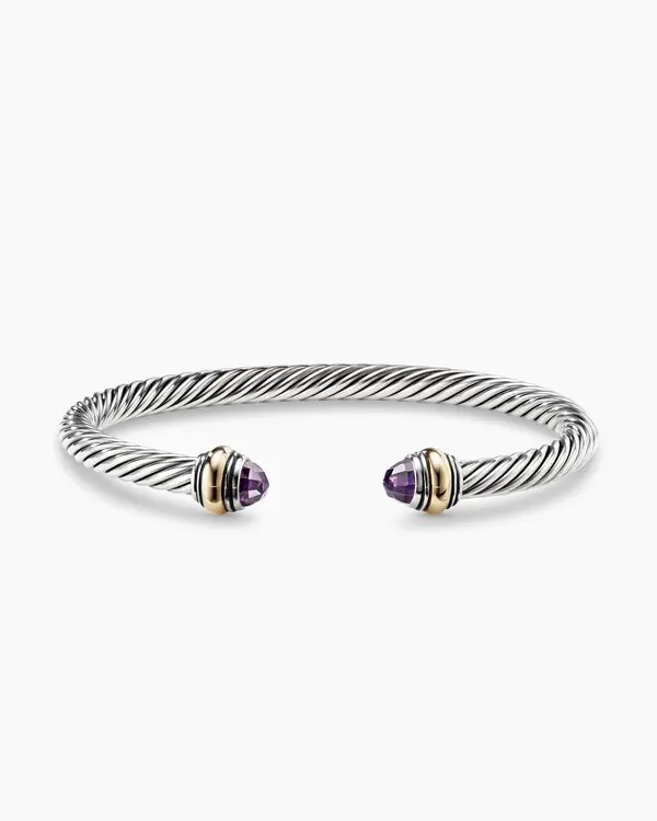 David Yurman Sterling Silver & 14k Yellow Gold Classic Cable Bracelet With Turquoise - Amethyst