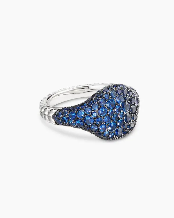 David Yurman 18k White Gold Pavé Pinky Ring - Sapphire