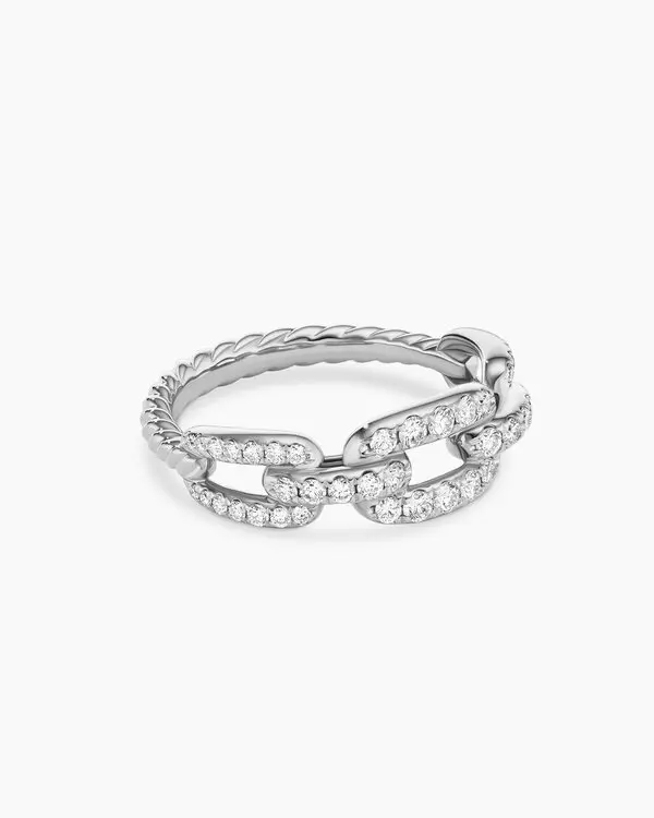 David Yurman 18k White Gold Stax Chain Link Ring - Diamond