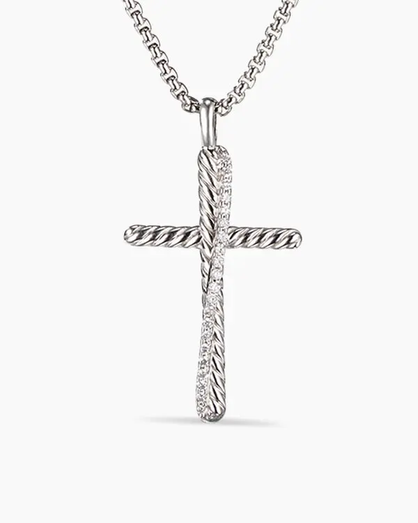David Yurman Sterling Silver Crossover Cross Pendant Necklace With Diamonds - Diamond