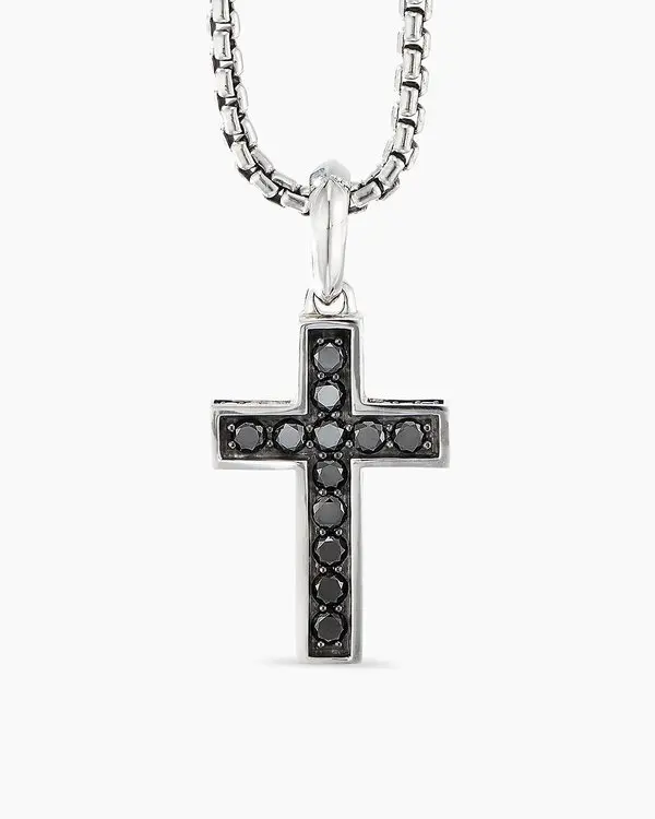 David Yurman Sterling Silver Pavé Cross Pendant With Black Diamonds - Black Diamond