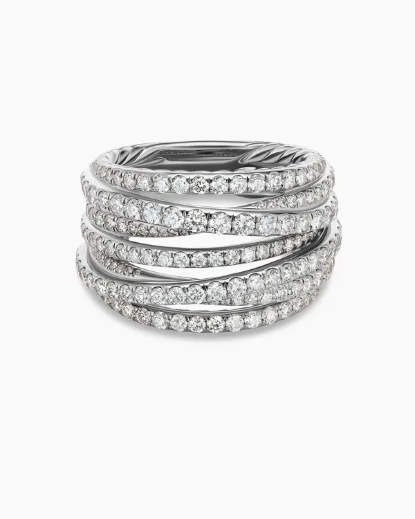 David Yurman 18k White Gold Pavé Crossover Ring - Diamond