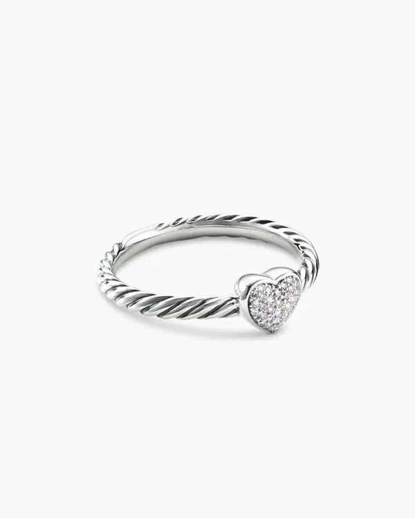 David Yurman Sterling Silver Heart Stack Ring With Diamonds - Diamond
